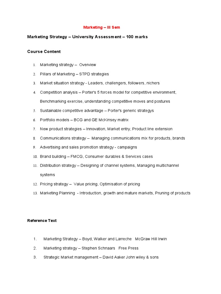 Marketing Strategy and Management Syllabus | PDF | Retail | Consumer ...