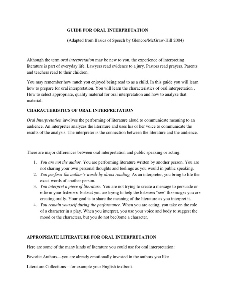Public Speaking Oral Interpretation | PDF | Speech | Language ...