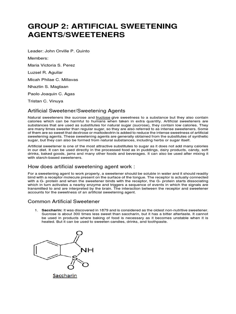 Artificial Sweetening Agents | PDF | Sugar Substitute | Sugar