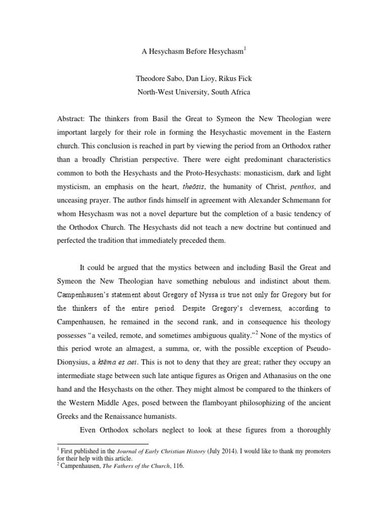 A Hesychasm Before Hesychasm PDF | PDF | Eastern Orthodox Church ...