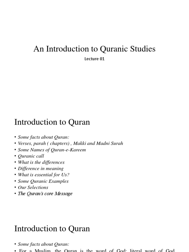 Lecture 01, Introduction To Quran | PDF | Quran | Islam
