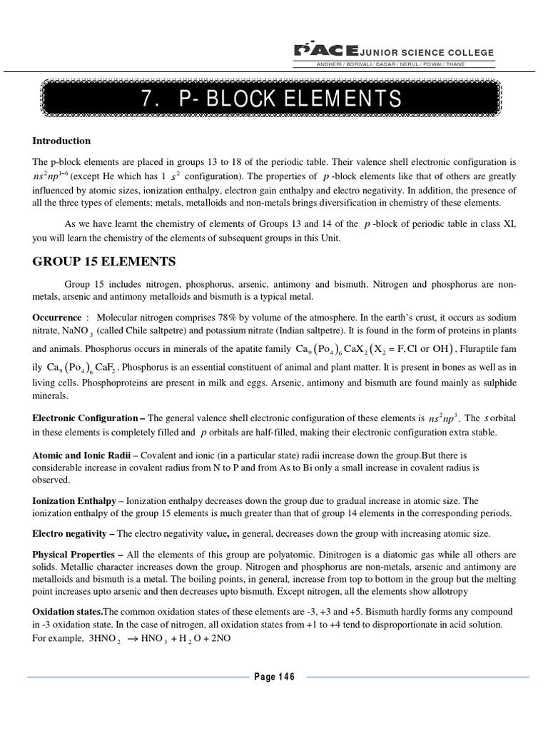 Chapter 7 Pblock Element | PDF | Nitrogen | Ammonia