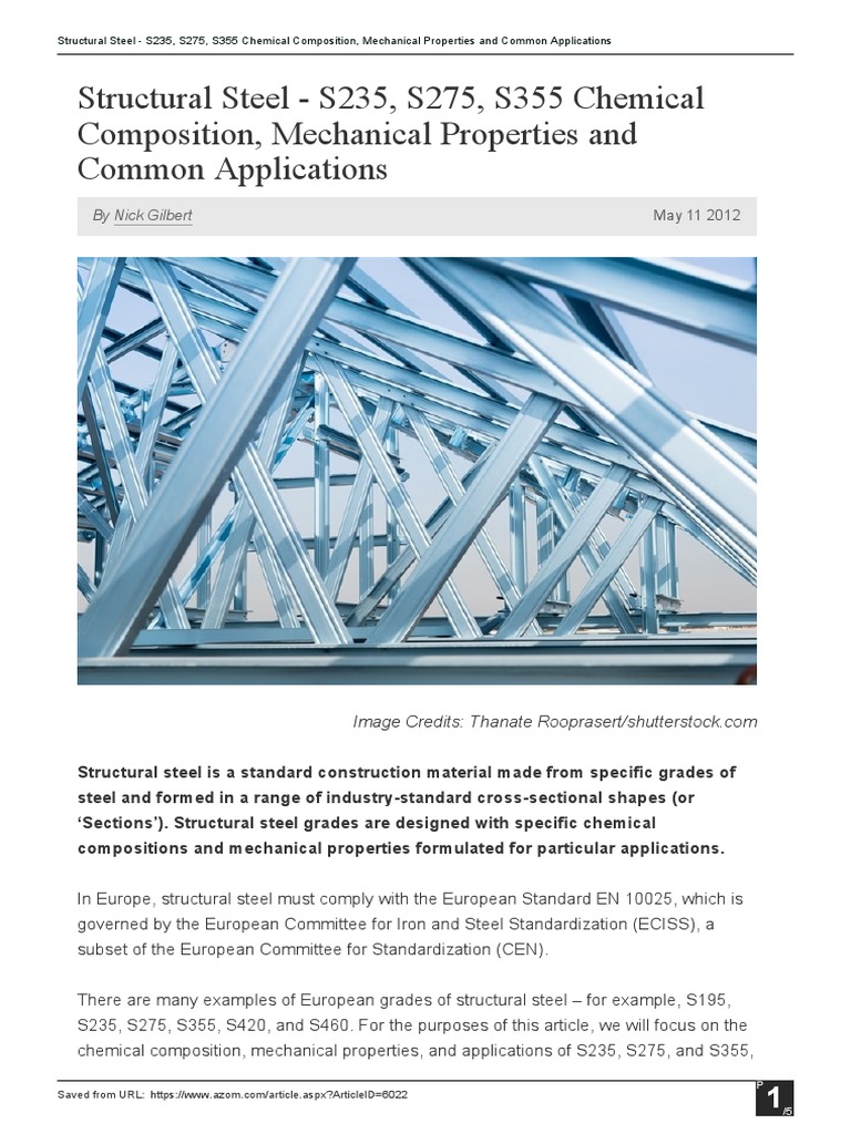 Structural Steel S235 S275 S355 Chemical Composition Mechanical Properties and Common ...