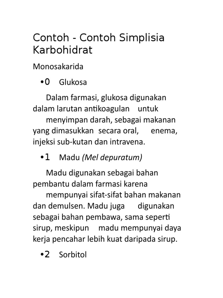 Contoh - Contoh Simplisia Karbohidrat | PDF | Memasak, Makanan ...