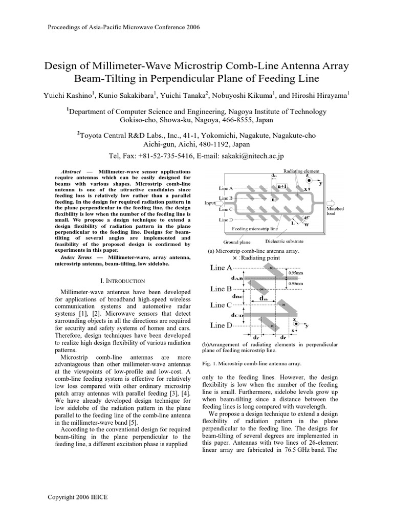 Design of Millimeter-Wave Microstrip Comb-Line Antenna Array | PDF | Antenna (Radio) | Extremely ...