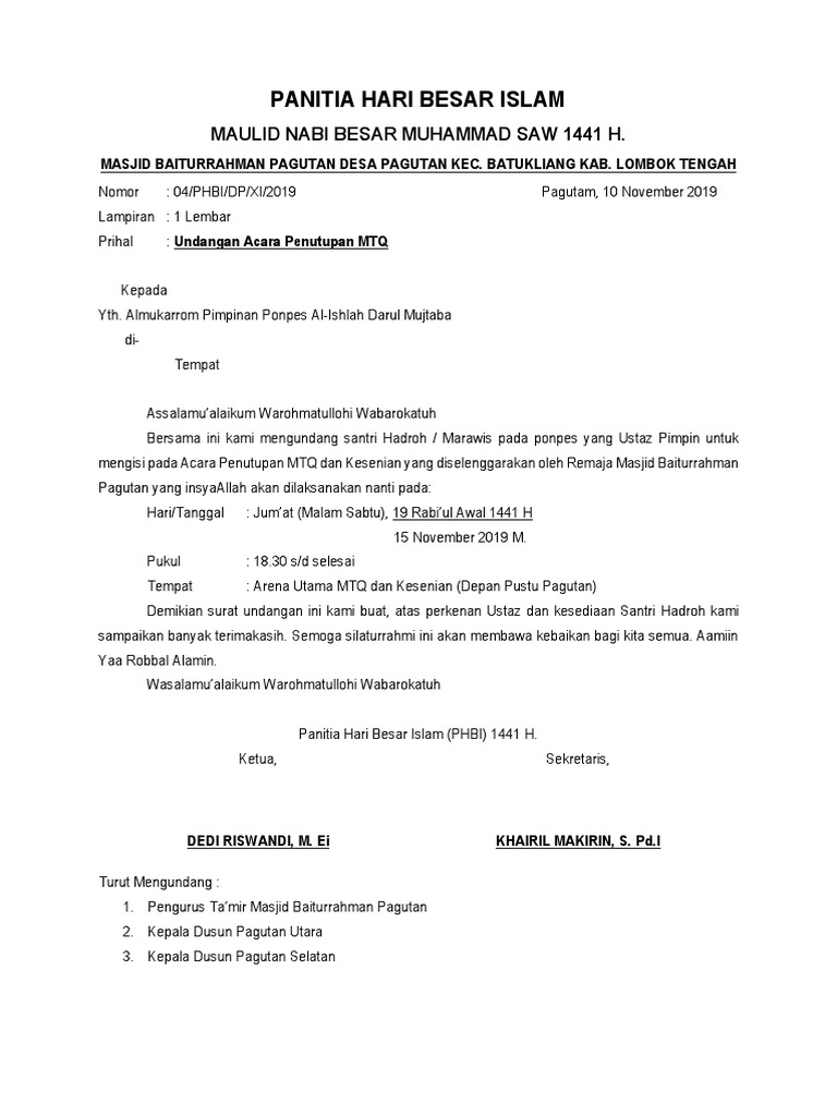 Undangan Acara Penutupan MTQ 1441 H | PDF