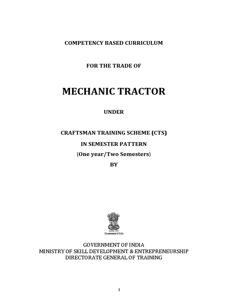 Comprehensive Curriculum for Mechanic Tractor Training Program ...