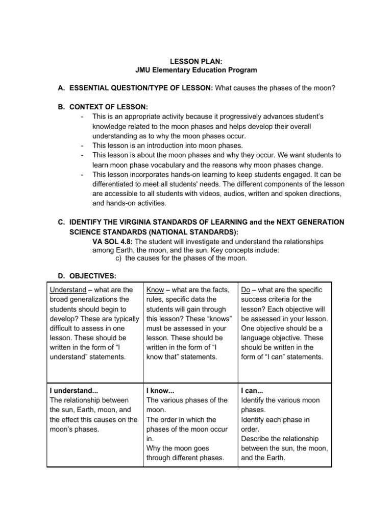 Micro-Teach Lesson Plan | PDF | Moon | Lesson Plan