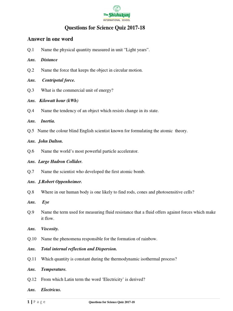 Jr. Science Quiz 17-18 Quiz Edited | PDF | Atmosphere Of Earth | Earth