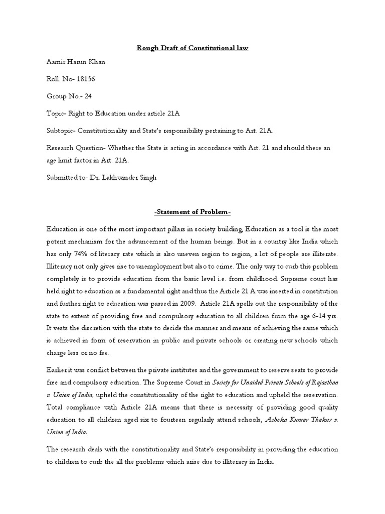Article 21A - Constitutional Law | PDF | Supreme Court Of India | U.S ...