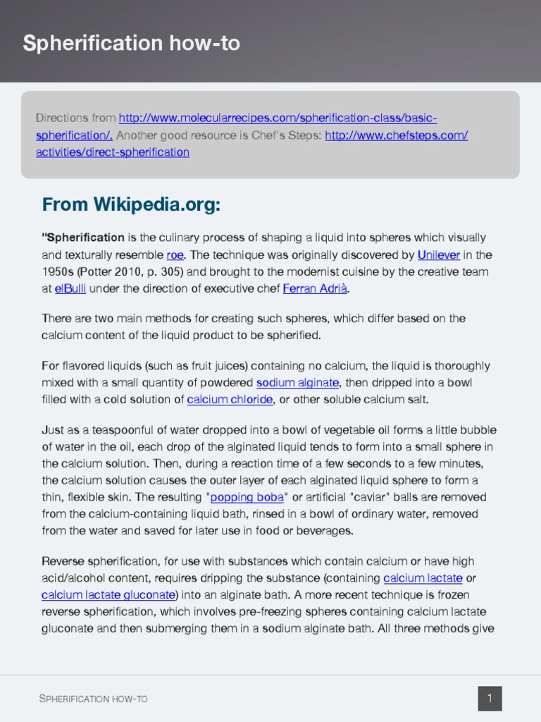 Spherification How To | PDF | Chemical Substances | Chemistry
