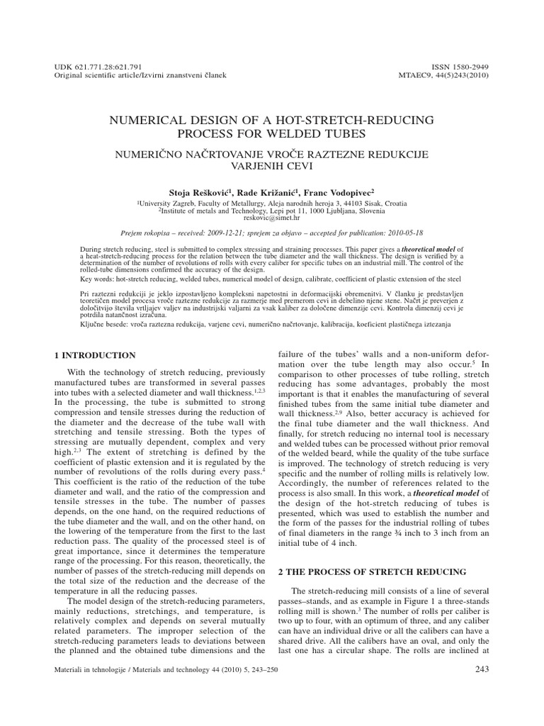 Calculations For Hot Stretch Reducing Process | PDF | Rolling ...
