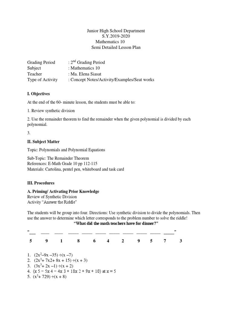 Remainder Theorem | Download Free PDF | Polynomial | Mathematical Analysis