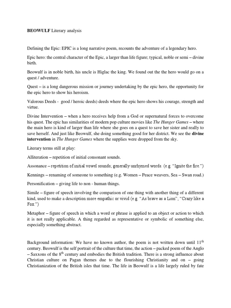 BEOWULF Literary Analysis | PDF | Beowulf | Hero