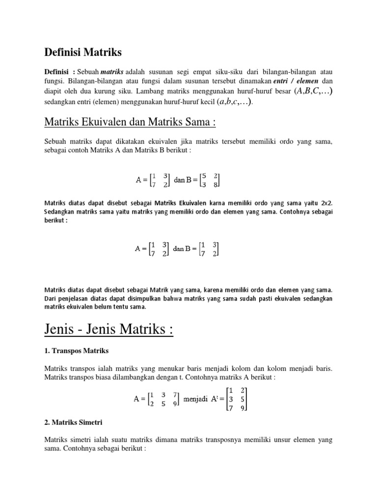 Definisi Matriks | PDF