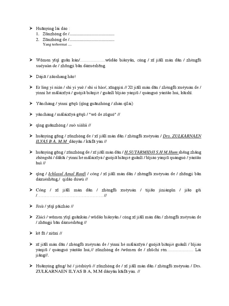 Teks MC Full Mandarin | PDF