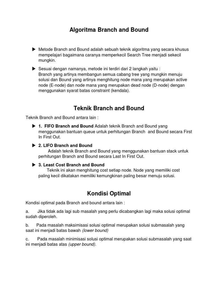 Algoritma Branch and Bound | PDF | Metode & Bahan Ajar