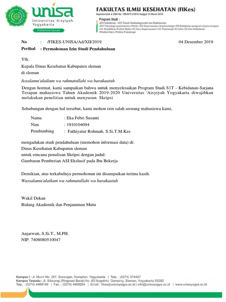 Permohonan Izin Studi Pendahuluan Skripsi | PDF