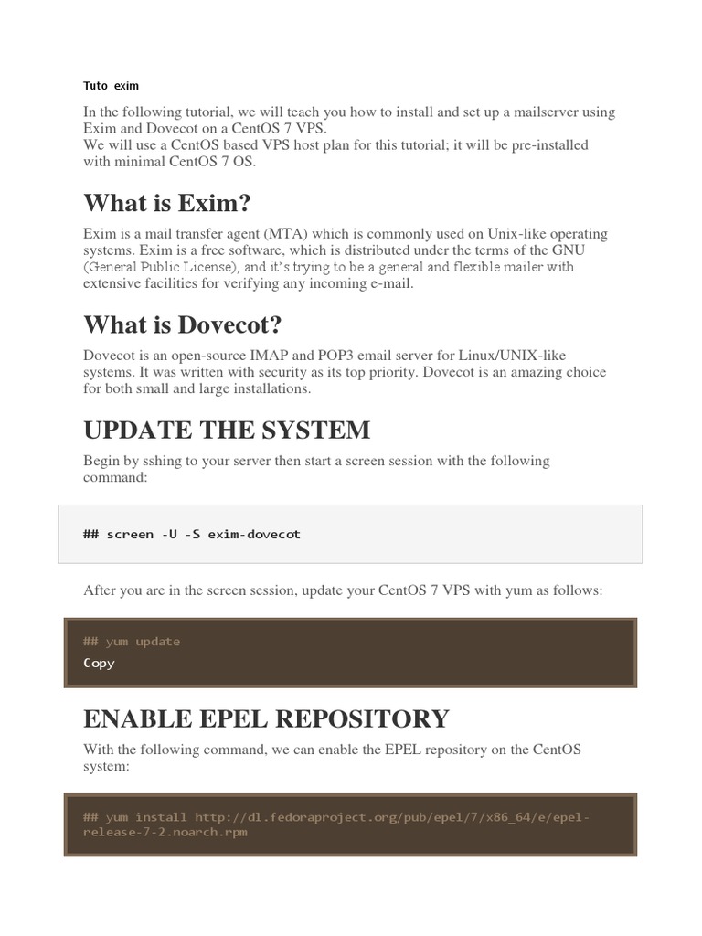 Configuring A Mail Server Using Exim And Dovecot On Centos 7 A Step By Step Tutorial Pdf 