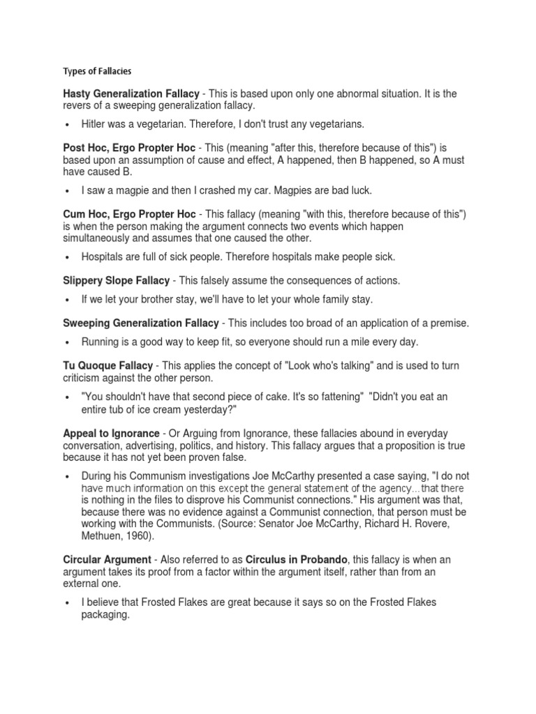 Types of Fallacies | PDF | Fallacy | Argument