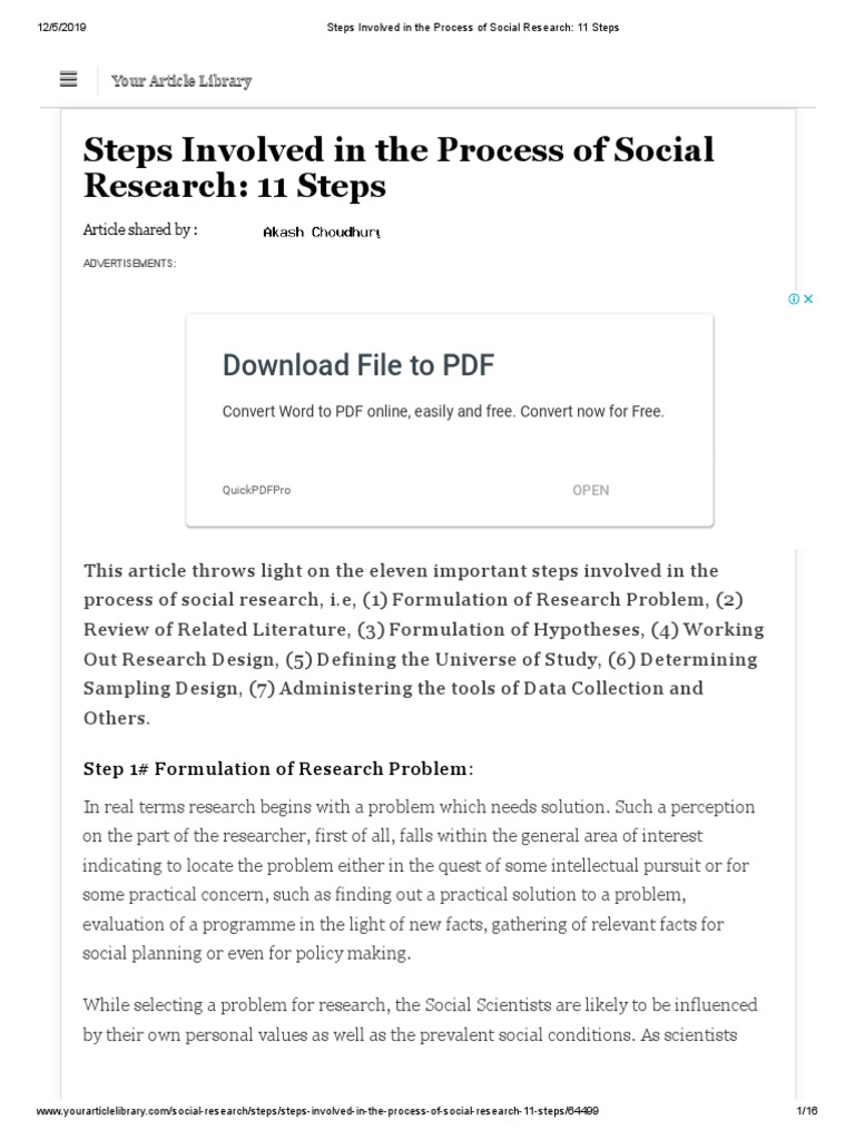 Steps Involved in The Process of Social Research - 11 Steps | PDF ...