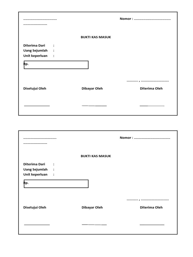 Contoh Format Bukti Kas Masuk | PDF | Pengelolaan Keuangan & Uang ...