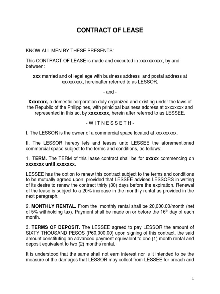 Sample Contract of Lease | PDF | Lease | Common Law