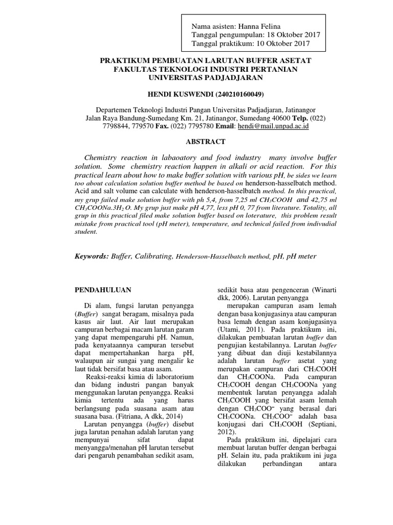 Praktikum Pembuatan Larutan Buffer Aseta | PDF