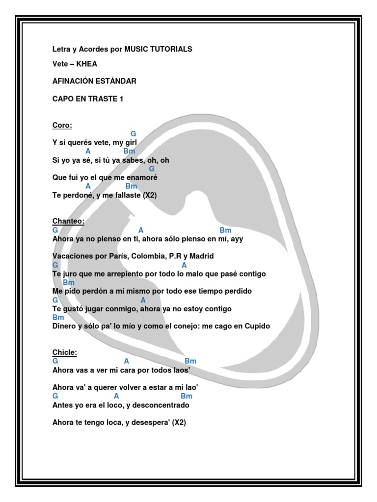 Vete Khea Letra y Acordes by Musictutorials | PDF