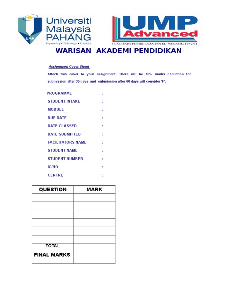Assignment Cover Sheet Ump | PDF