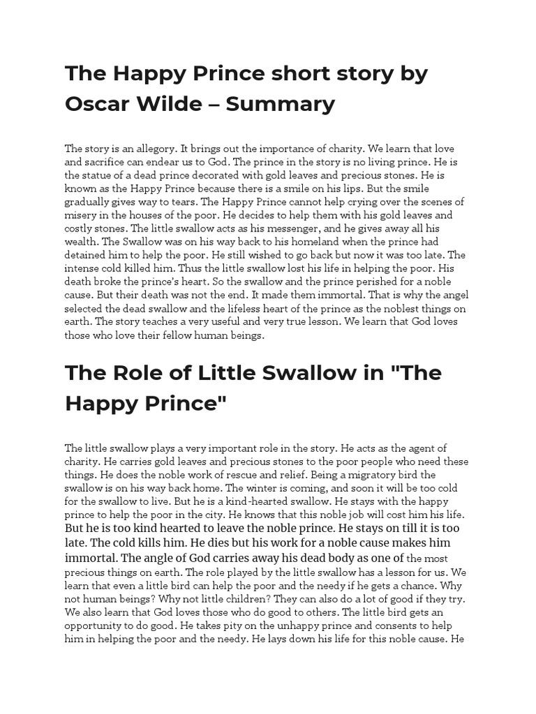 The Happy Prince Short Story by Oscar Wilde - Summary | PDF | The Happy ...