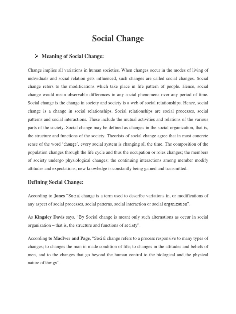 Social Change Notes | PDF | Urbanization | Society