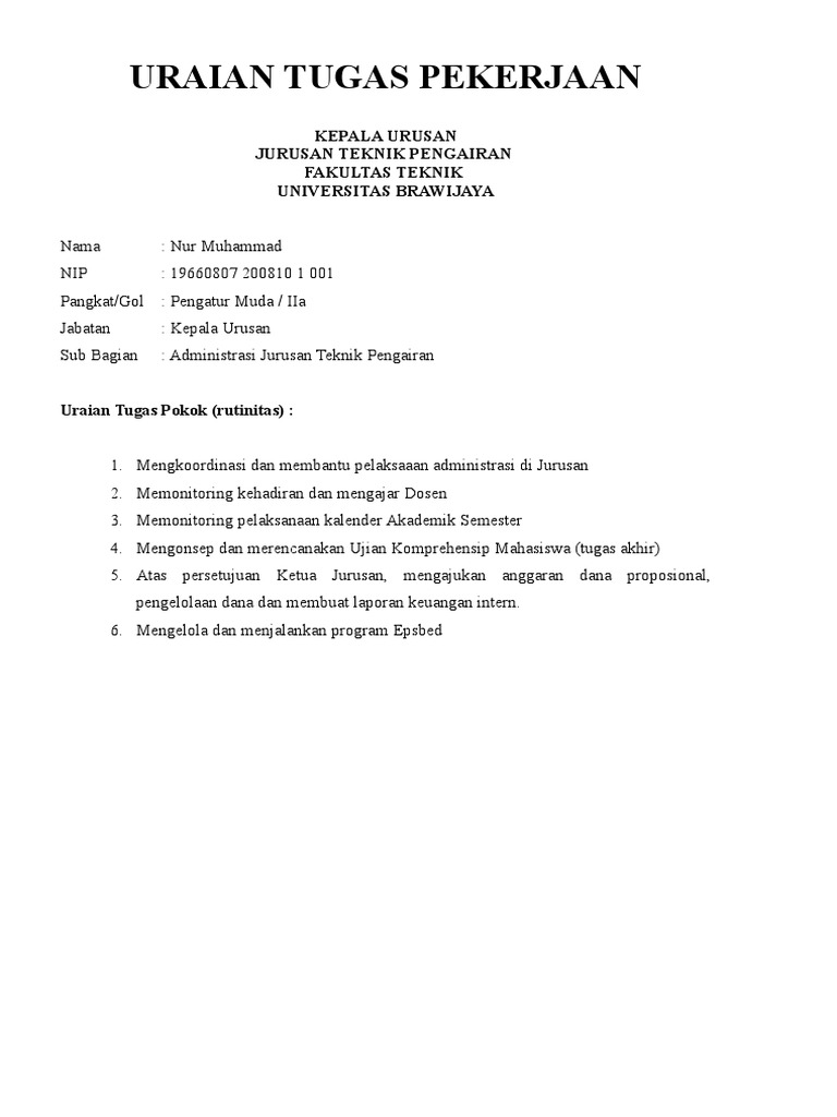 Job Desk Karyawan | PDF