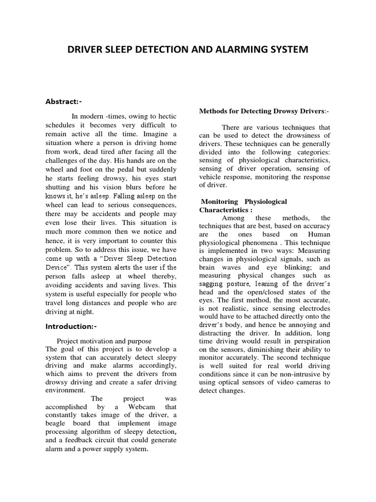 Driver Sleep Detection and Alarming System | PDF | Infrared | Traffic Collision