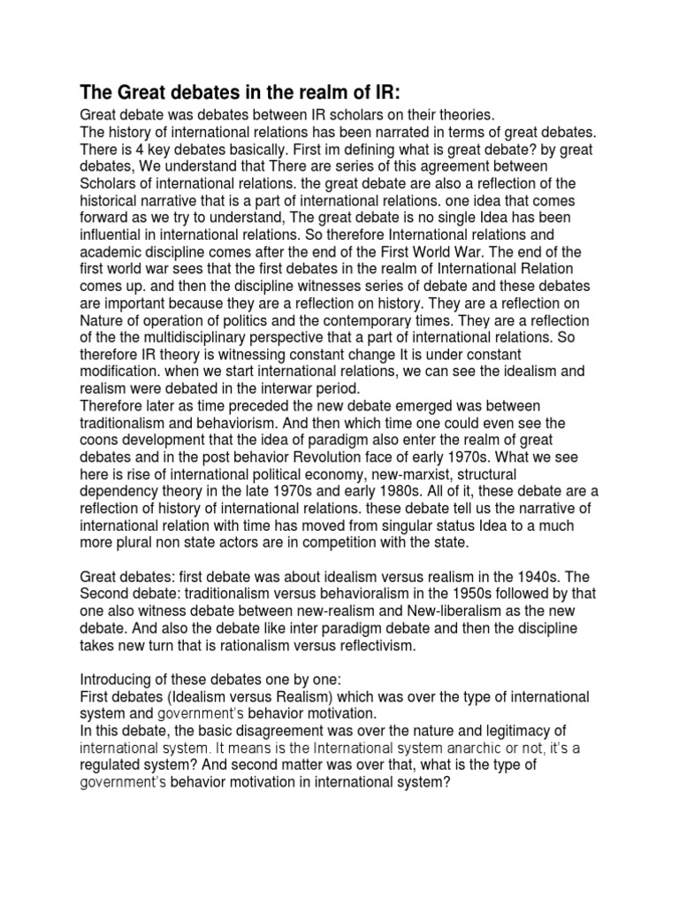 The Great Debates in The Realm of IR | PDF | International Relations ...