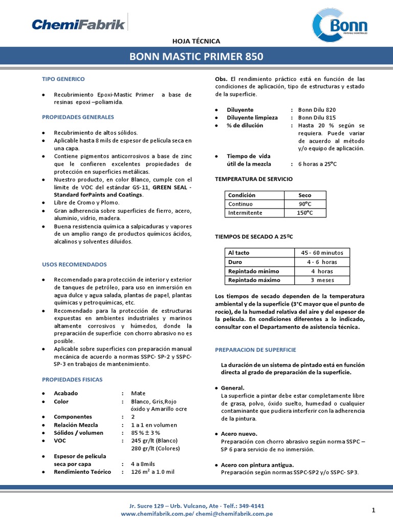 HT - Bonn Mastic Primer 850 | PDF | Aluminio | Pintar