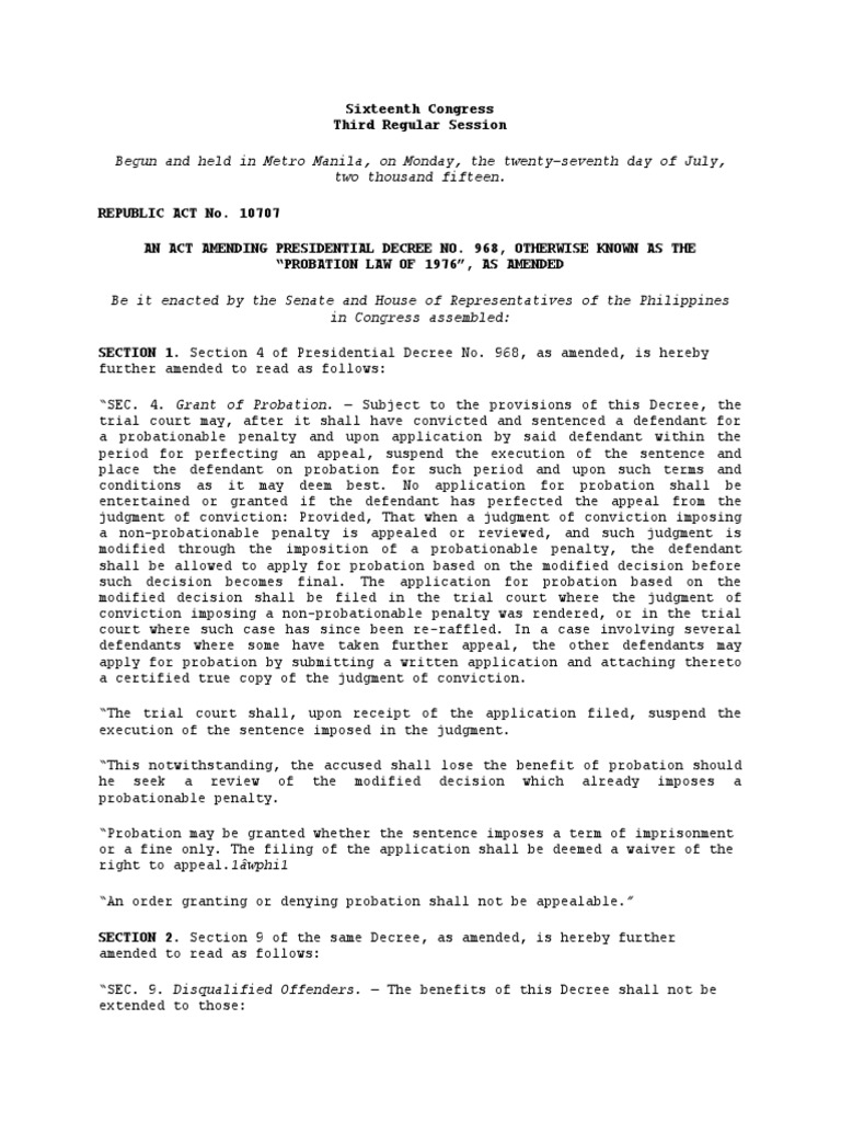 Probation Law of The Philippines | PDF | Probation | Probation Officer