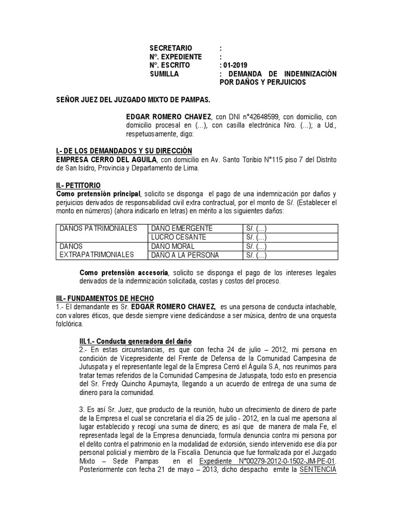 Modelo de Demanda | PDF | Intención (Derecho Penal) | Sentencia (ley)