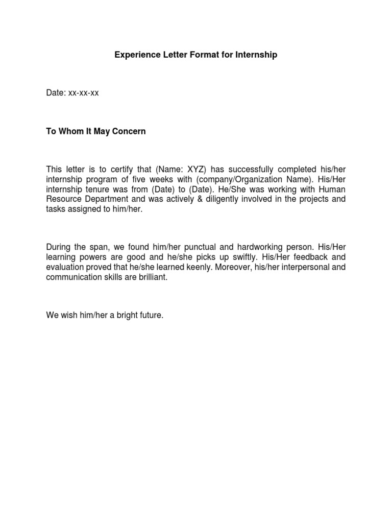 Experience Letter Format For Internship | PDF | Business | Wellness