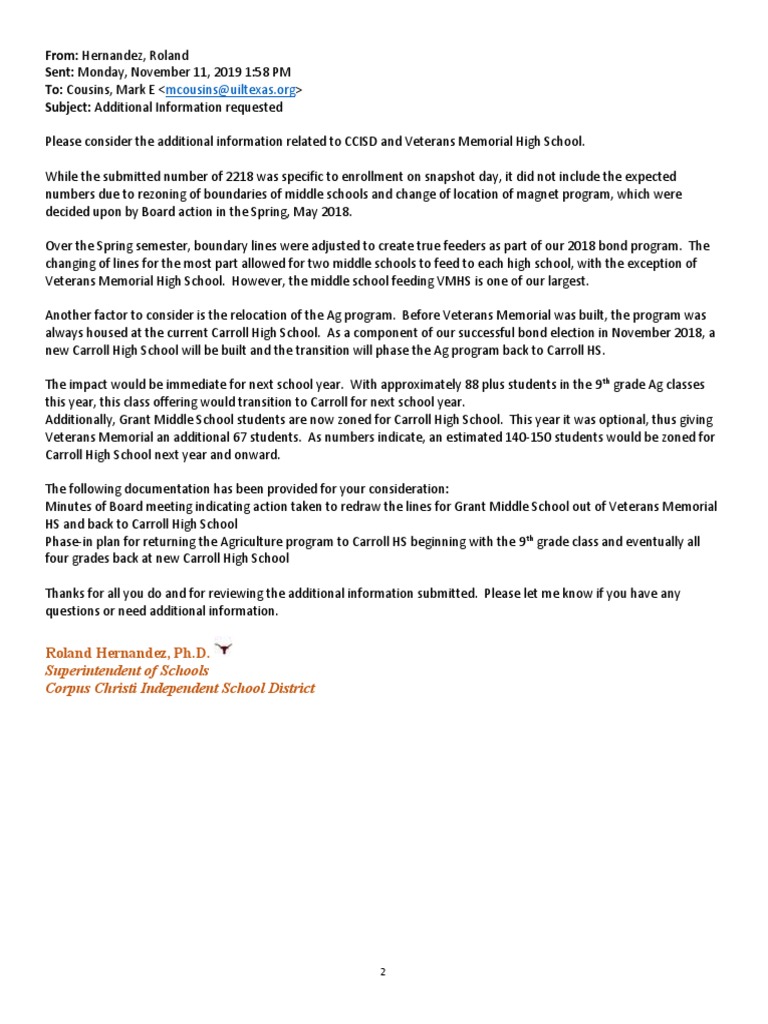CCISD - Roland Hernandez Email To UIL and Document Submit | PDF