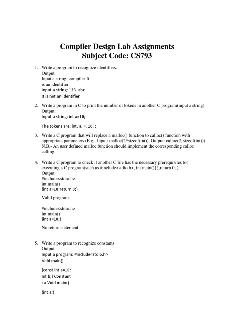 Compiler Design Assignments Pdf C Programming Language Formalism Deductive