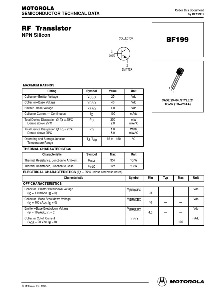 Bf199 Data Sheet | PDF | Transistor | Field Effect Transistor