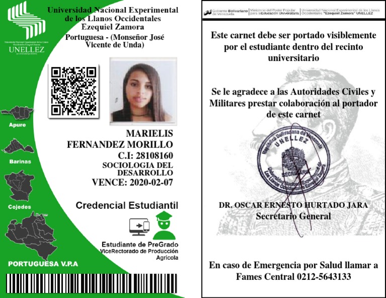 Carnet estudiantil UCV Monseñor José Vicente de Unda | PDF
