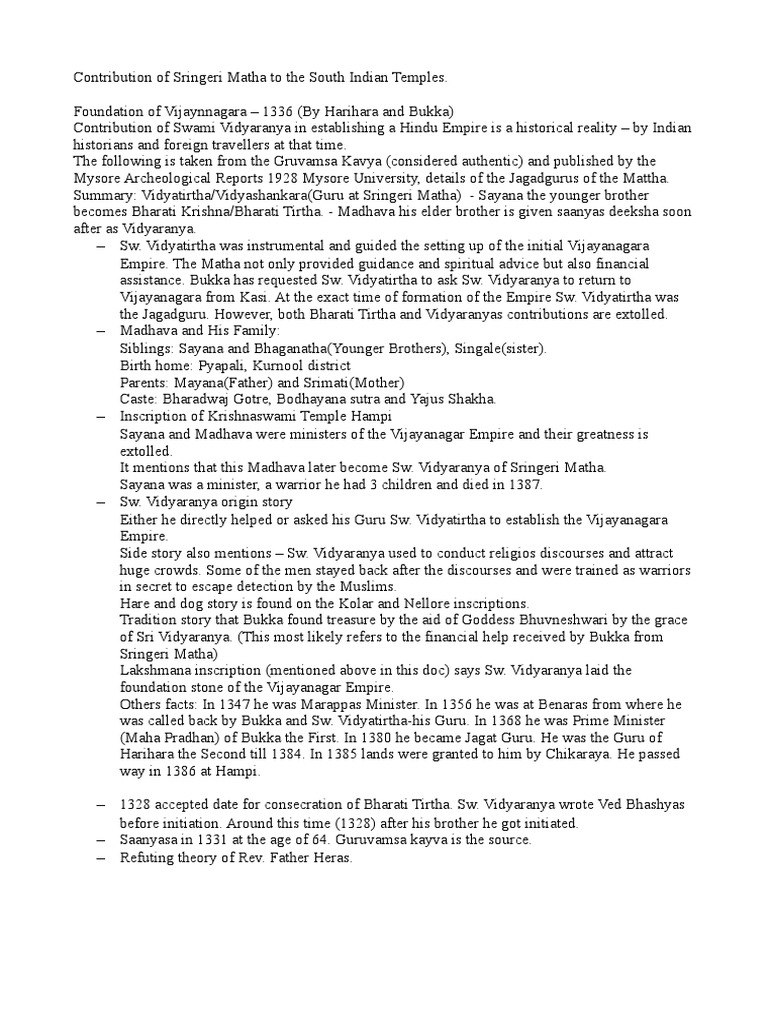 Details On The Life of Swami Vidyaranya | PDF | Indian Religions ...