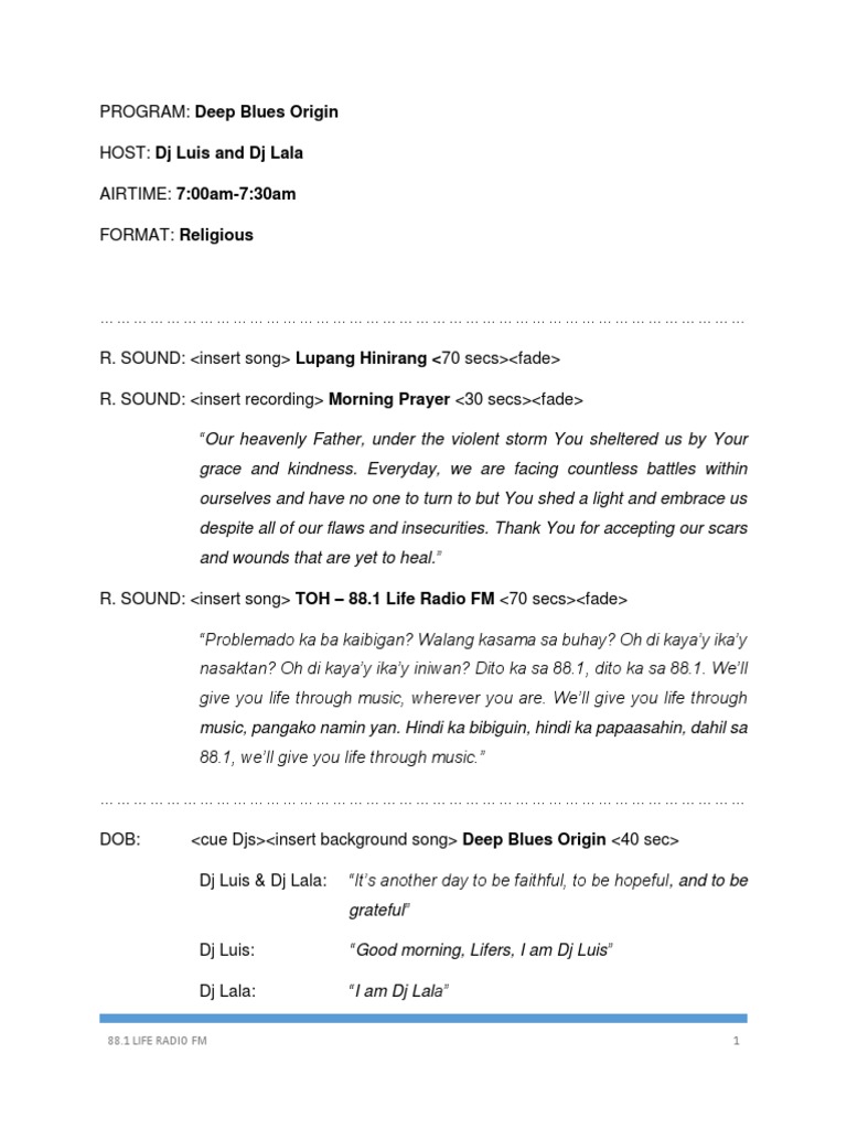 Religious Group Radio Program Script | PDF