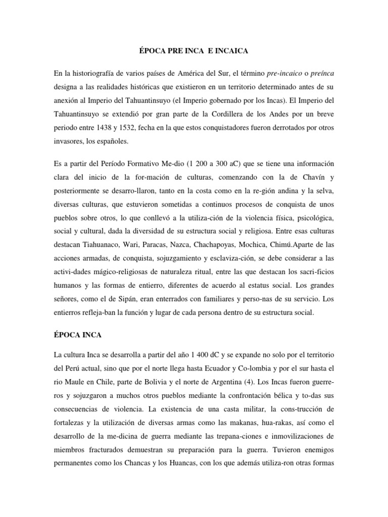 Época Pre Inca e Incaica | PDF | Imperio Inca | Perú