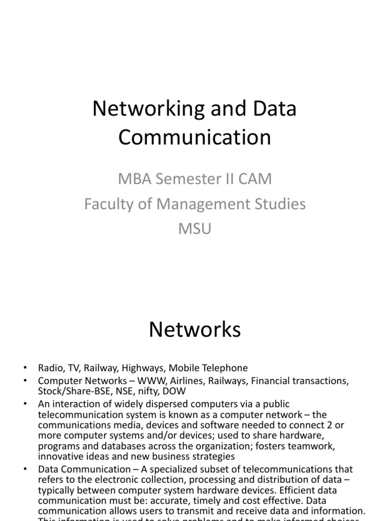 Networking and Data Communication MBA Sem II FMS MSU | PDF | Internet ...