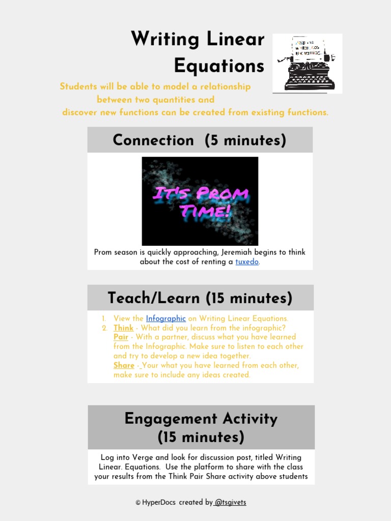 Writing Linear Equations Hyperdoc 1 | PDF | Learning | Communication