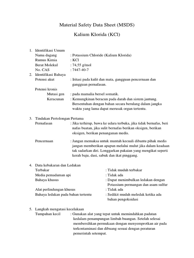 Material Safety Data Sheet KCL | PDF