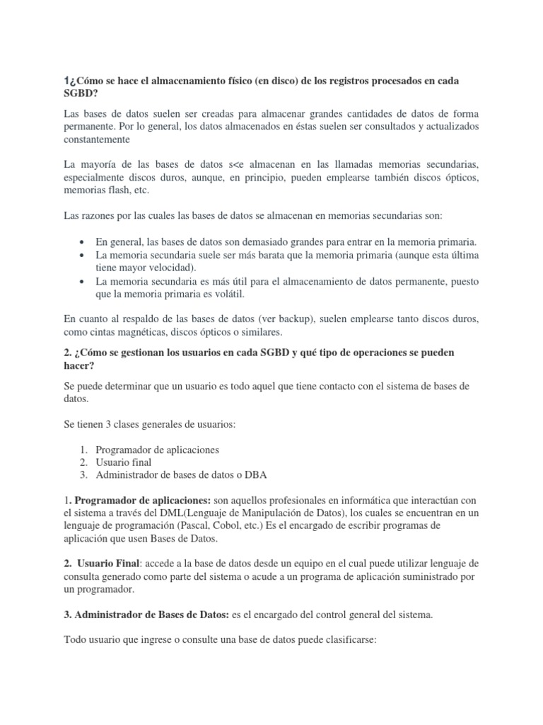 Gestión de usuarios, roles y privilegios en sistemas de gestión de bases de datos | PDF ...
